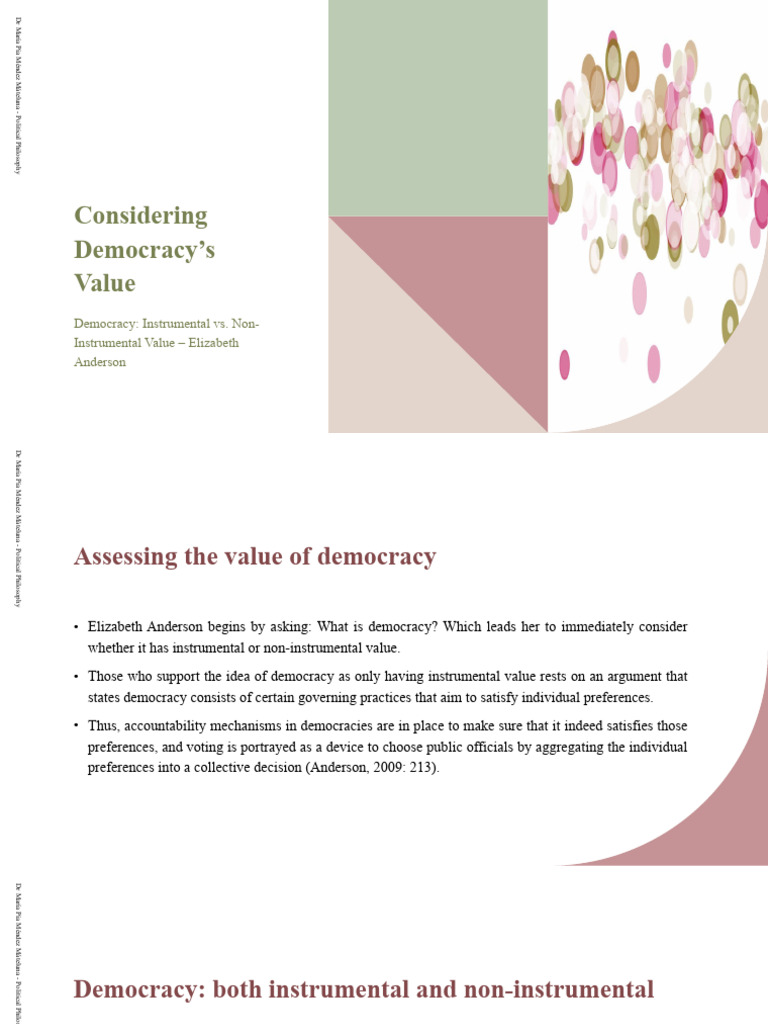 Considering Democracys Value - Instrumental and Non-Instrumental Justification | PDF | Democracy ...