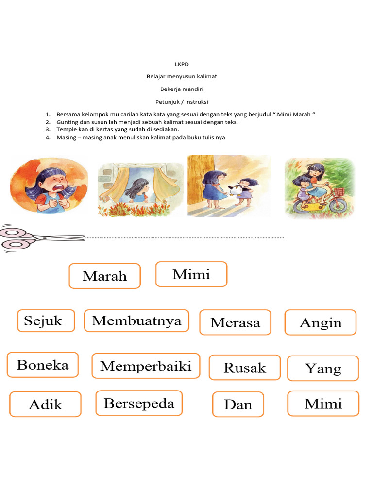 LKPD Menyusun Kalimat "Mimi Marah" | PDF