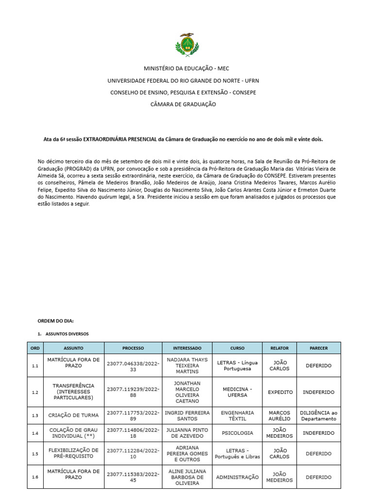 Ata 6 Reuniao Extraordinaria | PDF | Science