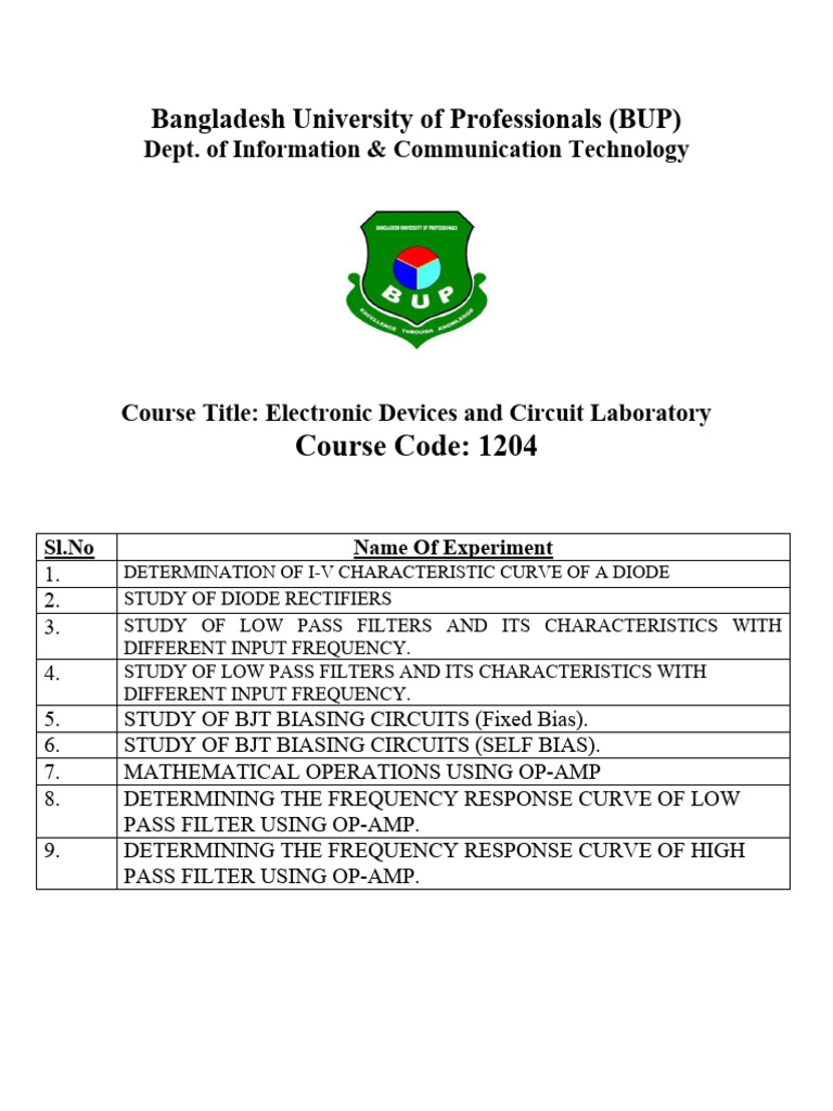 Electronics Device Circuit Lab Sheet | PDF | Rectifier | P–N Junction