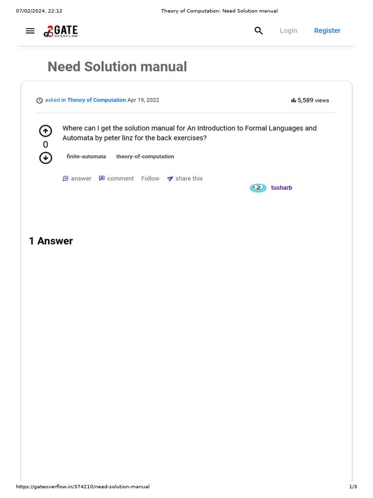 Theory of Computation - Need Solution Manual | PDF | Theory Of Computation | Theoretical ...