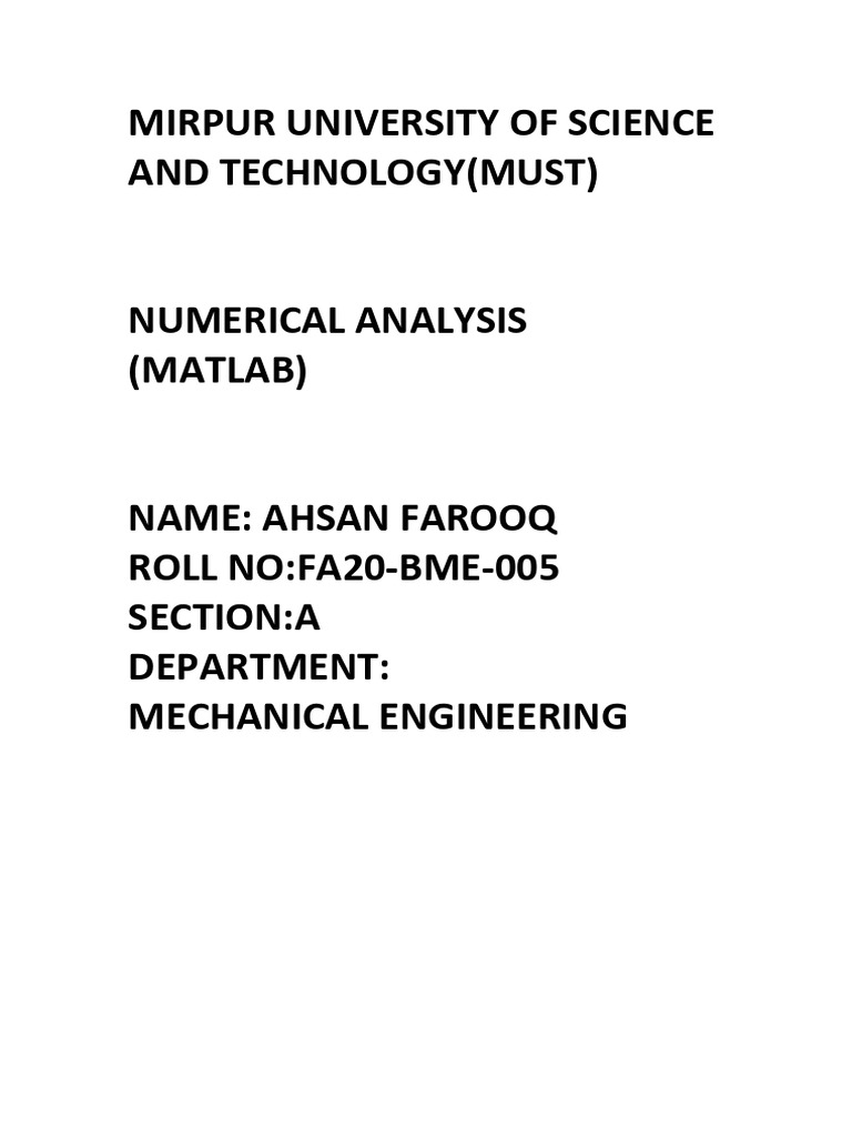 Fa20-Bme-005 (Week1 Matlab) | PDF | Mathematical Analysis | Computer Science