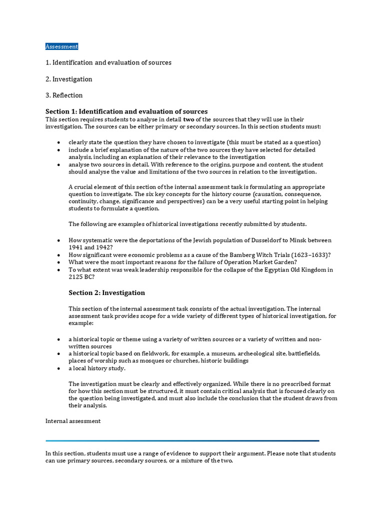 Internal Assessment History Explained | PDF