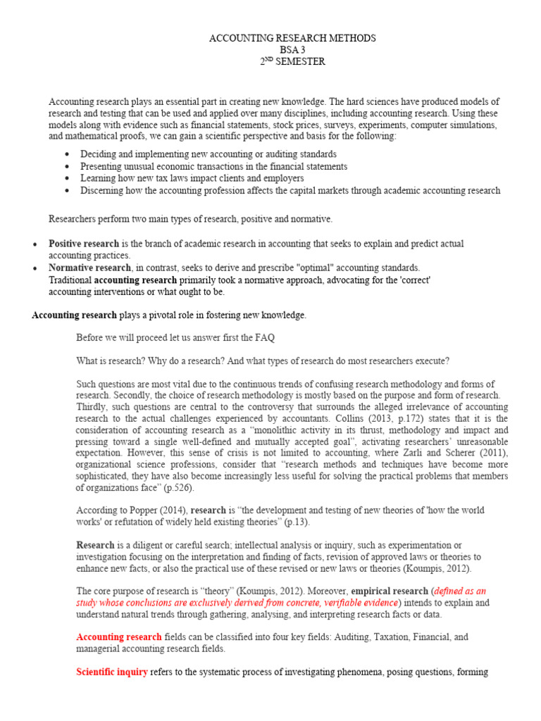 Accounting Research Methods-Notes | PDF | Experiment | Scientific Method
