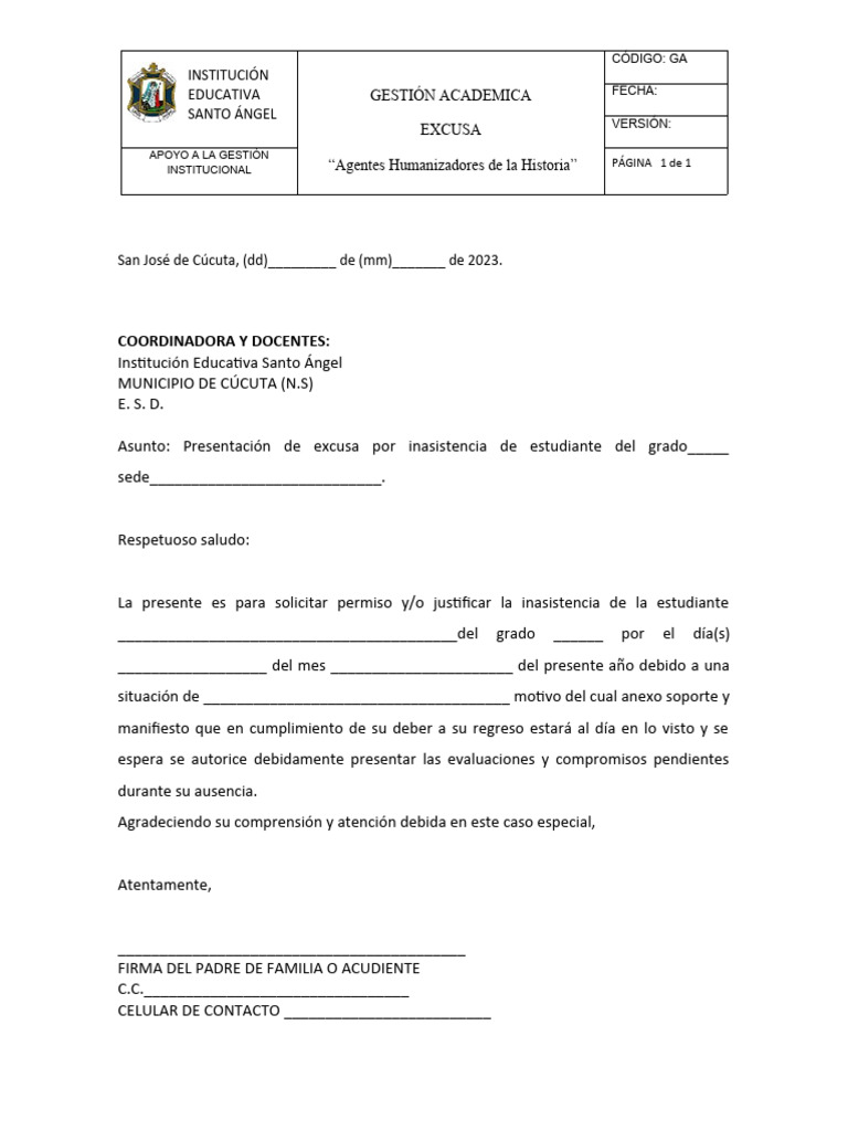 Modelo de carta de excusa escolar | PDF