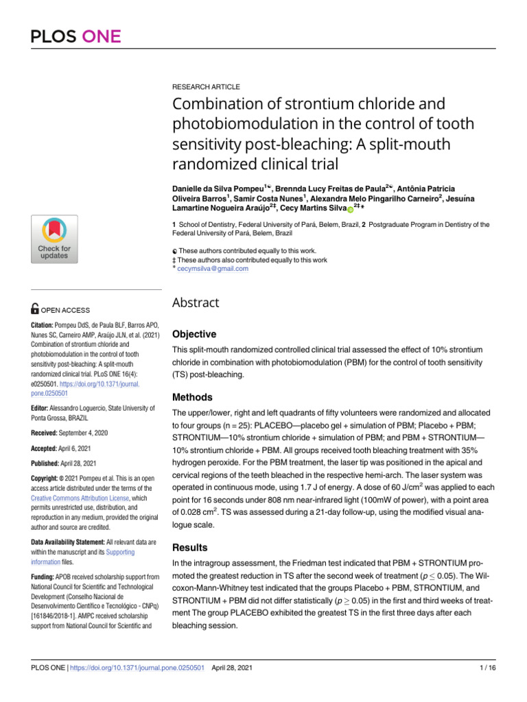 Combination of Strontium Chloride and Photobiomodulation in The Control ...
