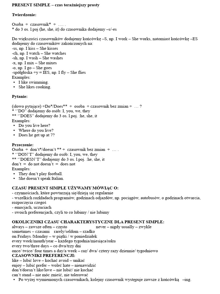 Present Simple - Teoria | PDF