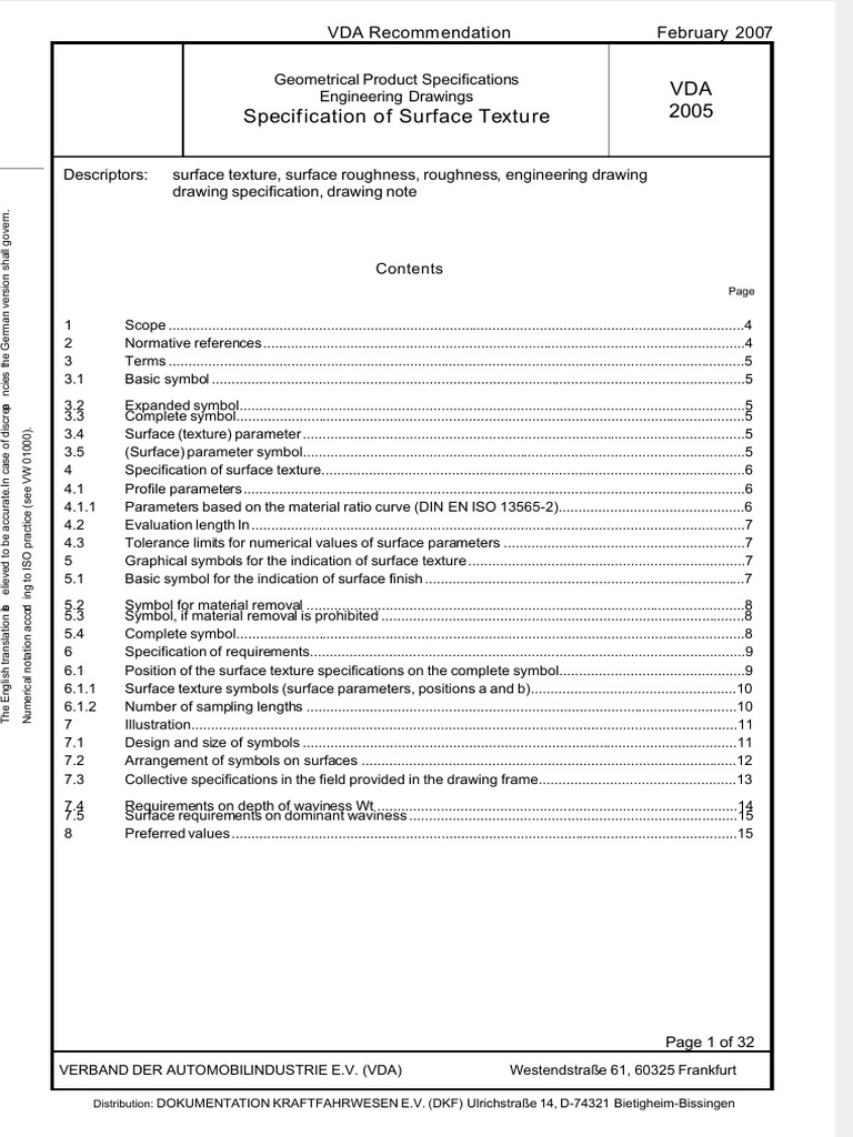 Vda 2005 | PDF | Surface Roughness | Specification (Technical Standard)