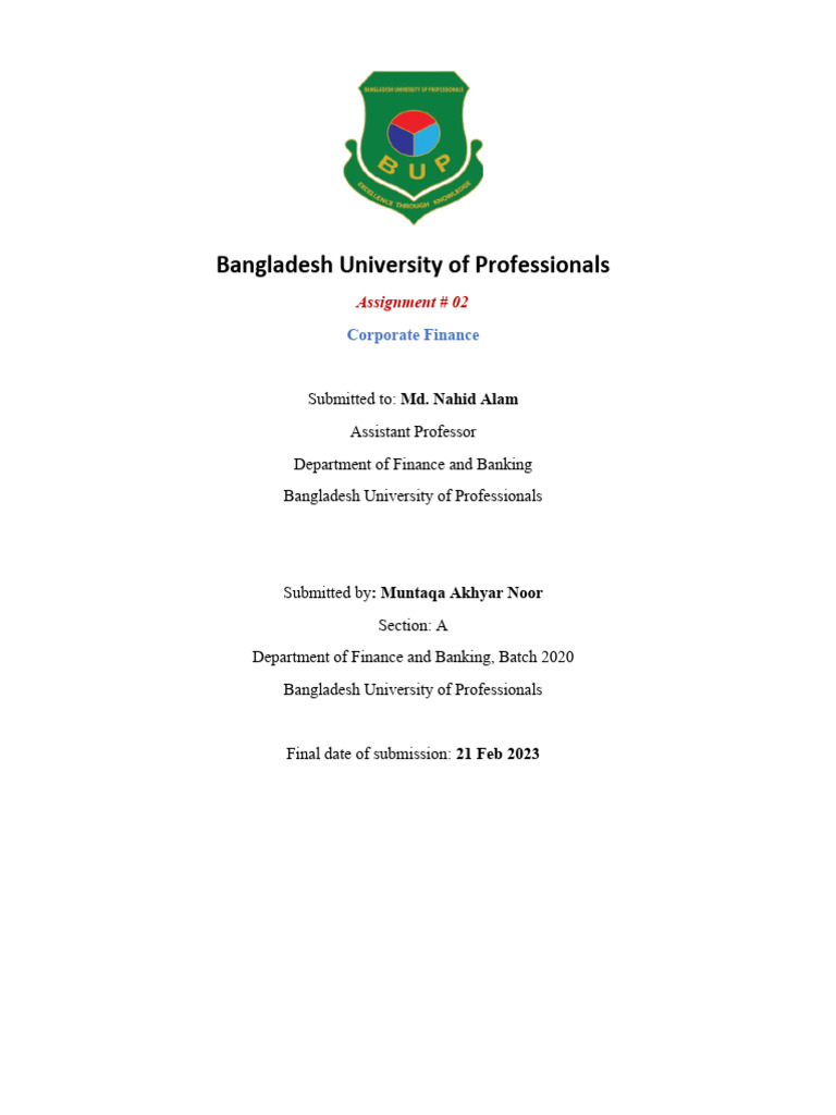 Bangladesh University of Professionals: Assignment # 02 | PDF | Bonds ...