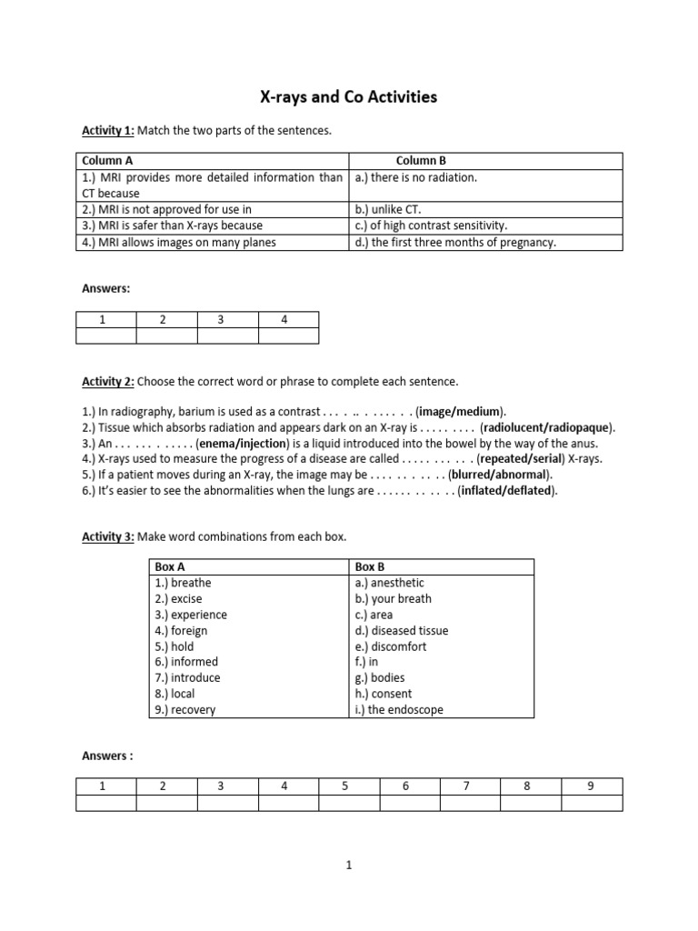 Xrays, MRI Activities | PDF | Magnetic Resonance Imaging | X Ray