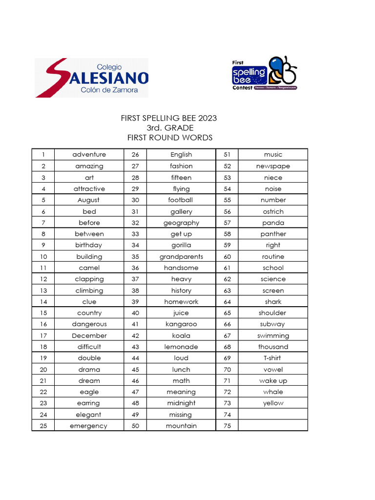 Grade 3 Spelling Bee Word List | PDF
