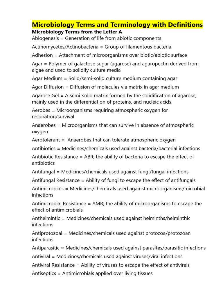 Microbiology Terms and Terminology With Definitions | PDF | Bacteria ...