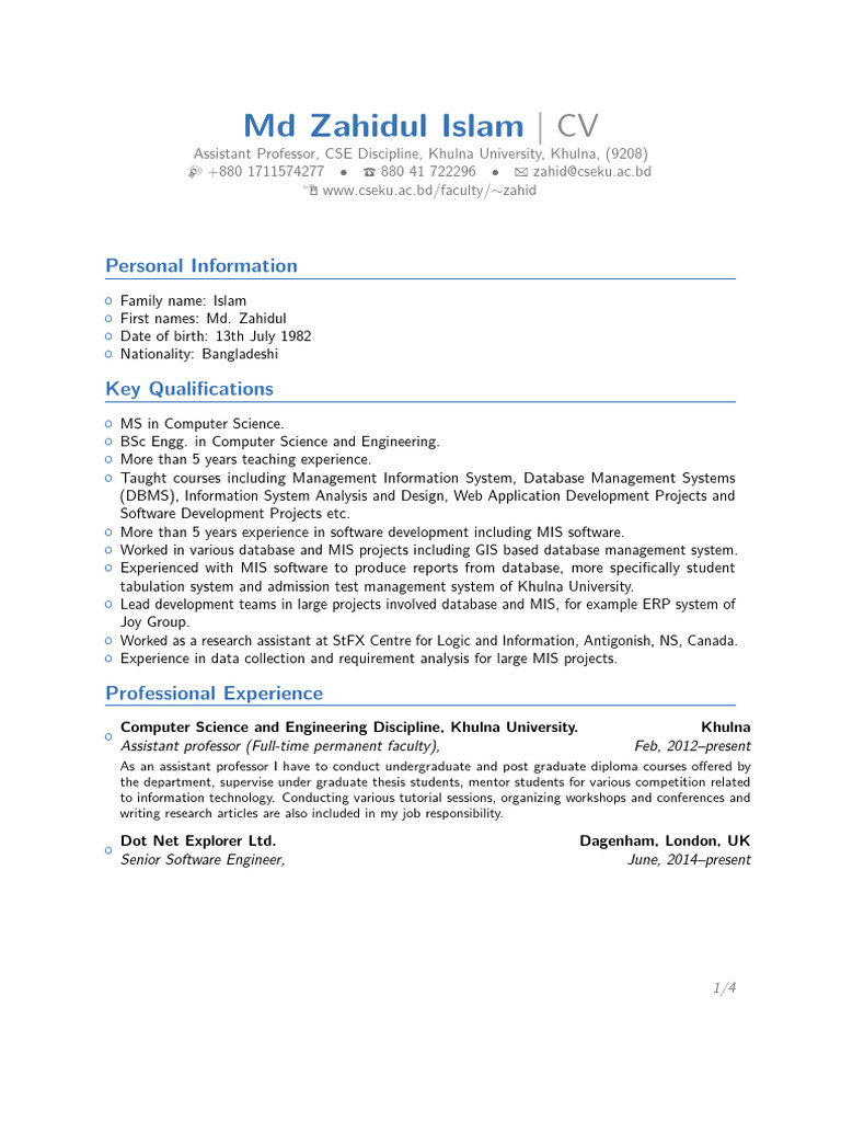 CV ZahidShort | PDF | Databases | Object Oriented Programming