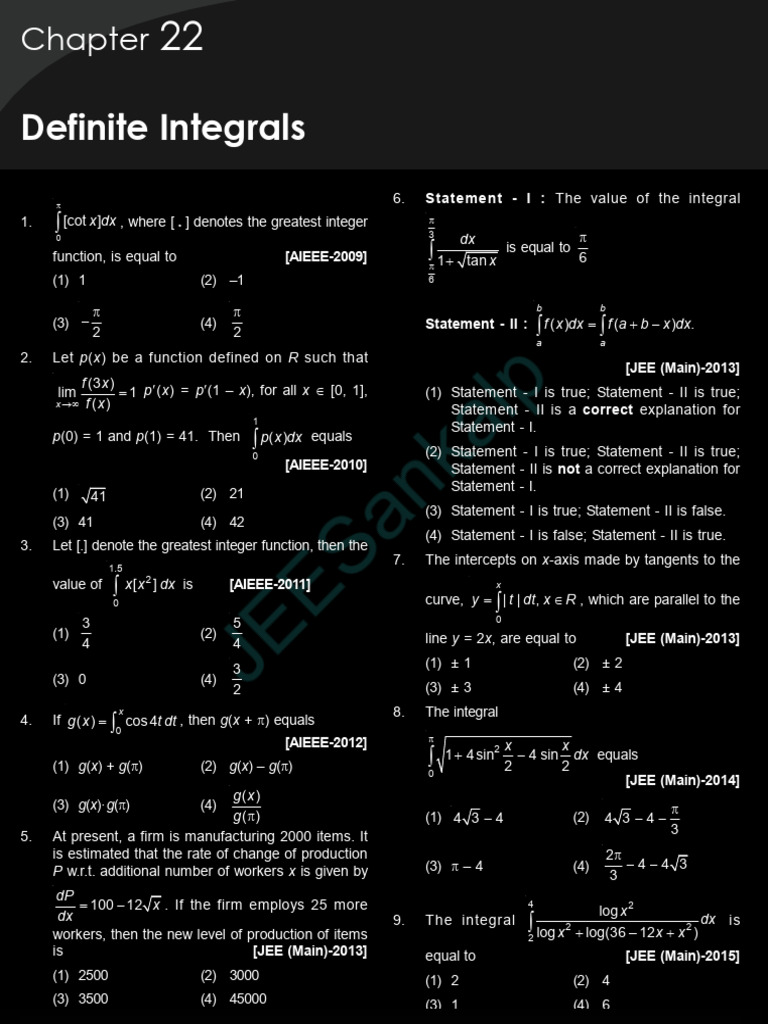 Definite Integrals | PDF | Function (Mathematics) | Integer