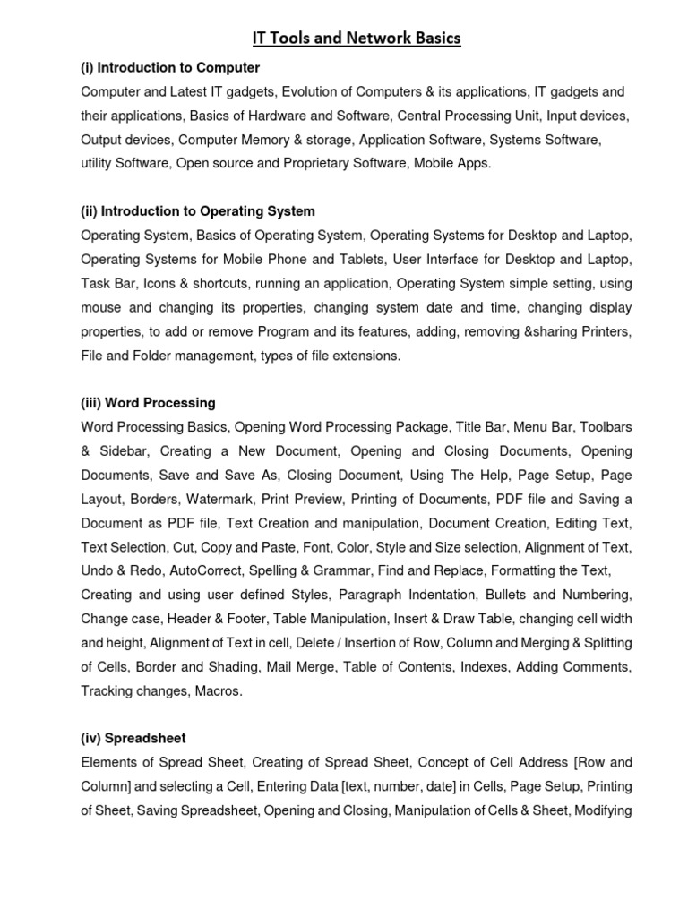 IT Tools and Network Basics | PDF | Internet | Spreadsheet