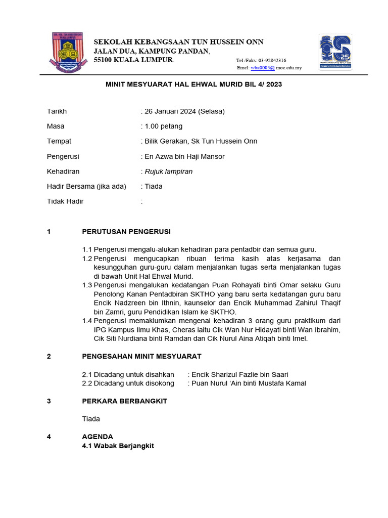 Minit Mesyuarat Hem 4-2324 | PDF