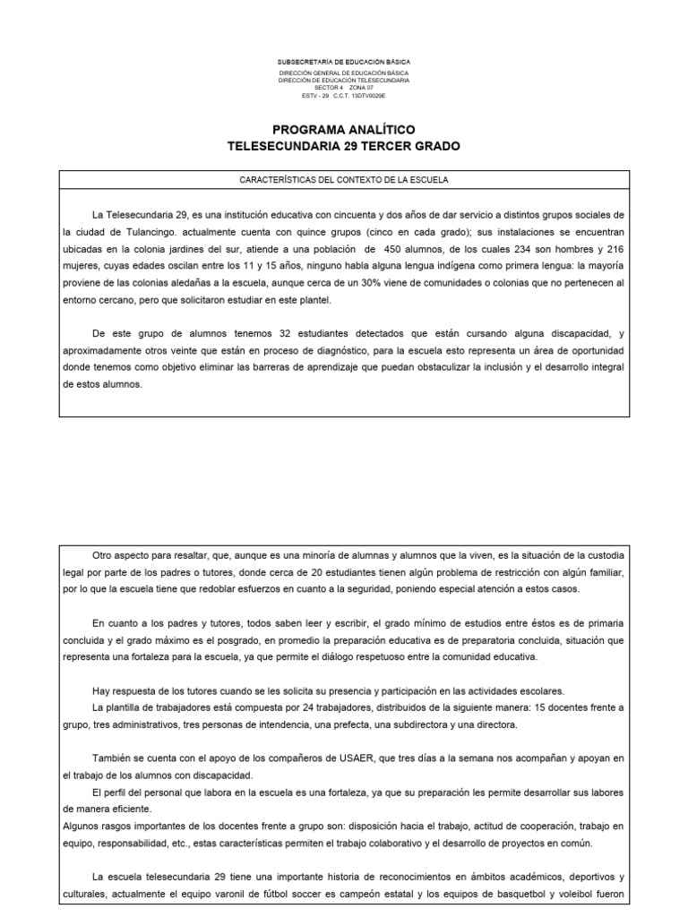 Programa Analitico 3ro B 23-24 | PDF | Evaluación | Inclusión (Educación)