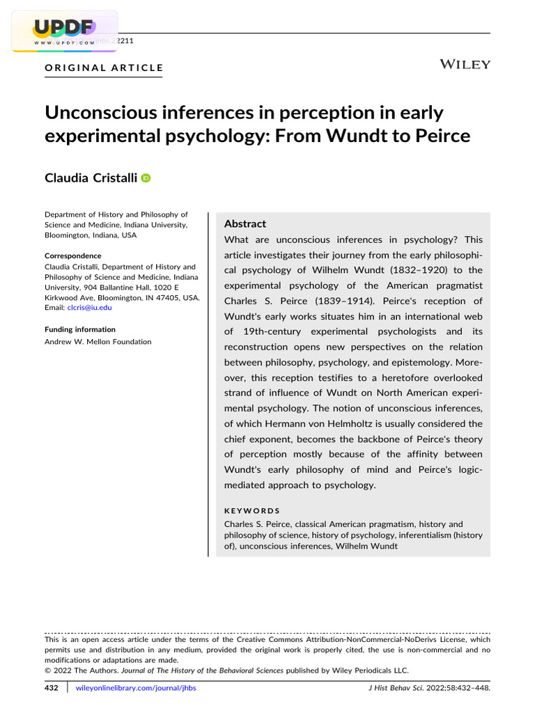 Unconscious Inferences in Perception in Early - Article | PDF | Experience | Psychology