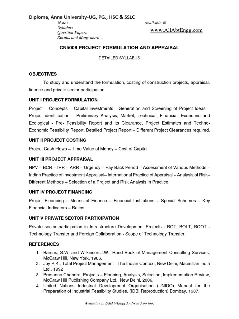 Project Formulation and Appraisal Guide | PDF