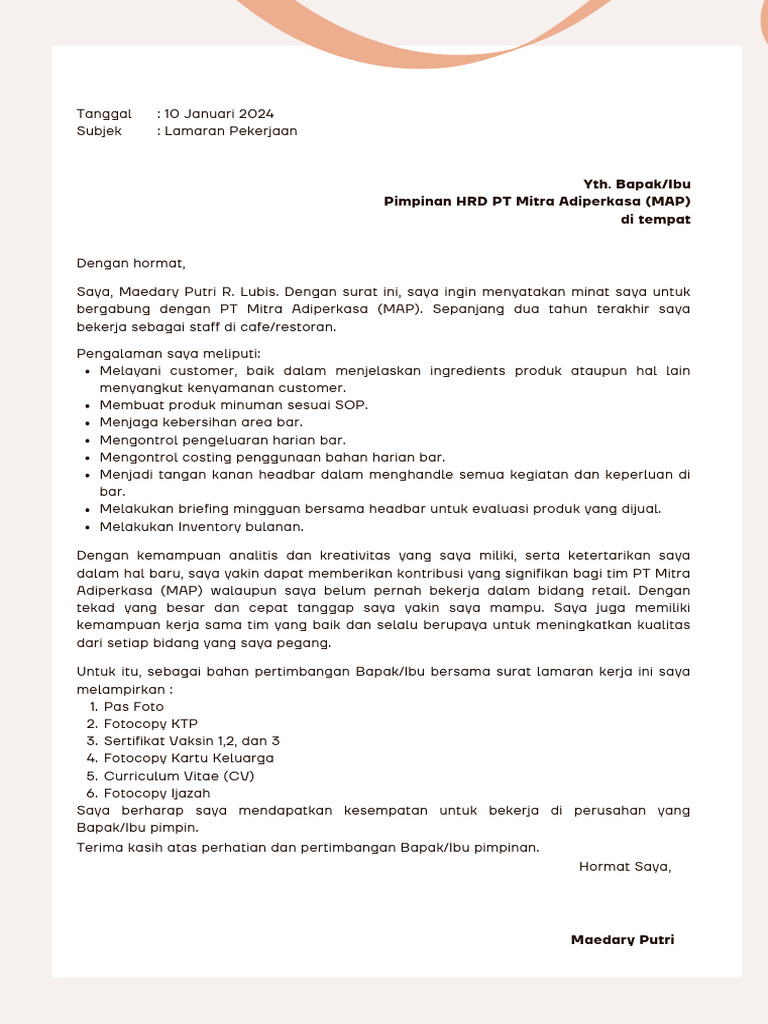 Surat Lamaran Map | PDF