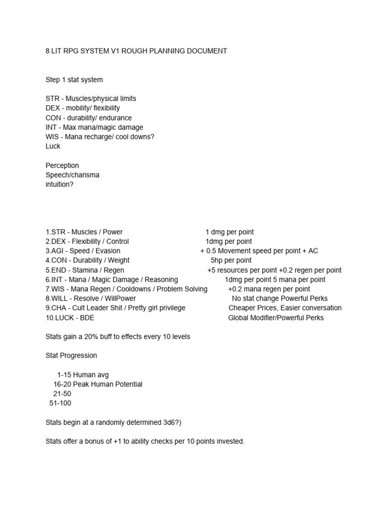 LIT RPG System V1: Stat Planning Guide | PDF | Armour | Lightning