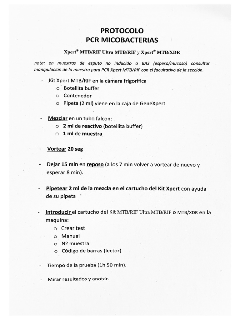 Protocolo PCR Micobacterias | PDF