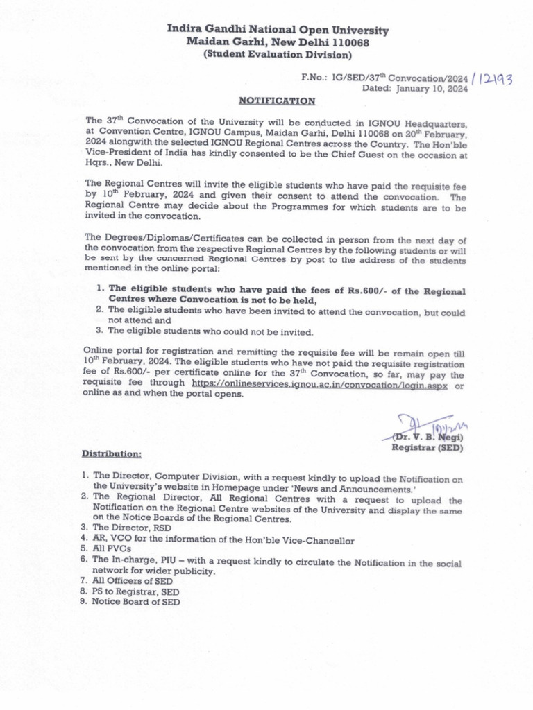 37th Convocation Notification | PDF