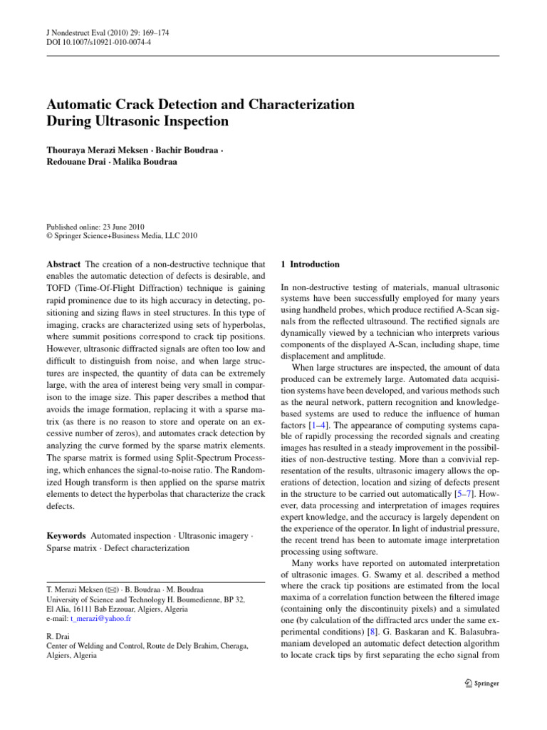 Automatic Crack Detection And Characterization During Ultras Pdf
