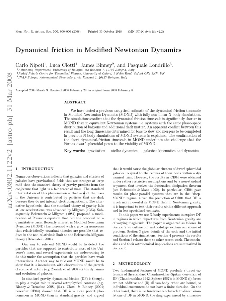 Dynamical Friction in Modified Newtonian Dynamics | PDF | Astrophysics | Scientific Theories
