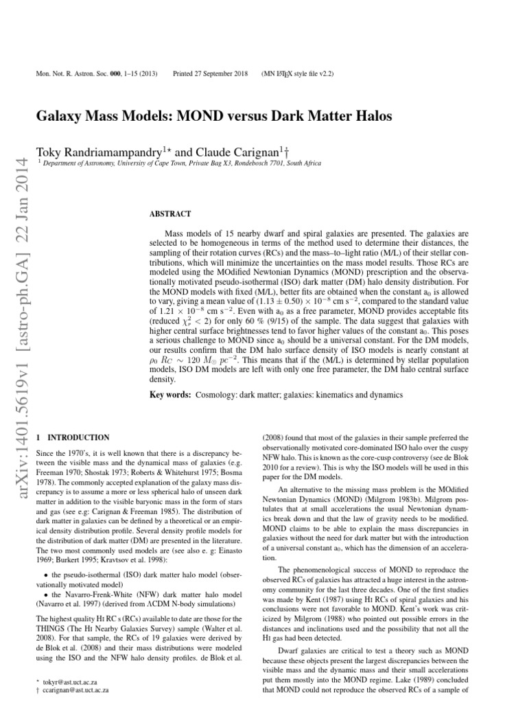 Galaxy Mass Models: MOND vs Dark Matter | PDF | Dark Matter | Galaxy