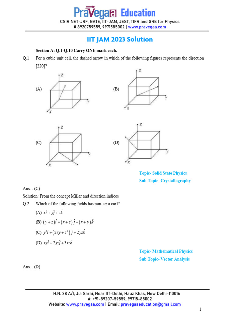 IIT JAM 2023 Solution | PDF | Temperature | Physical Sciences