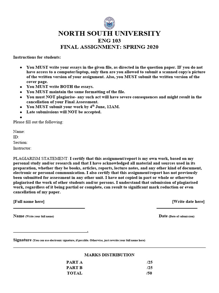 ENG 103 Essay Assignment Guidelines | PDF | Plagiarism | Grammar