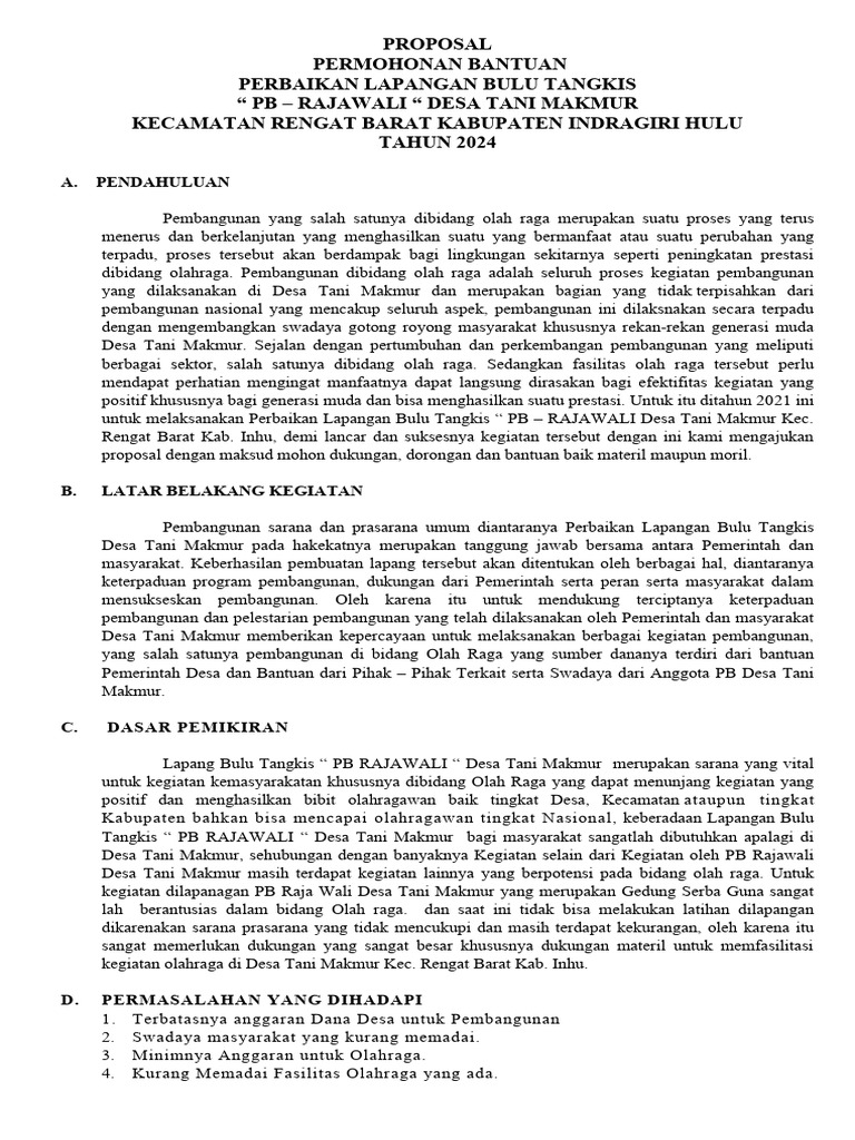 Proposal Perbaikan Lapangan Badminton TM 2024 | PDF