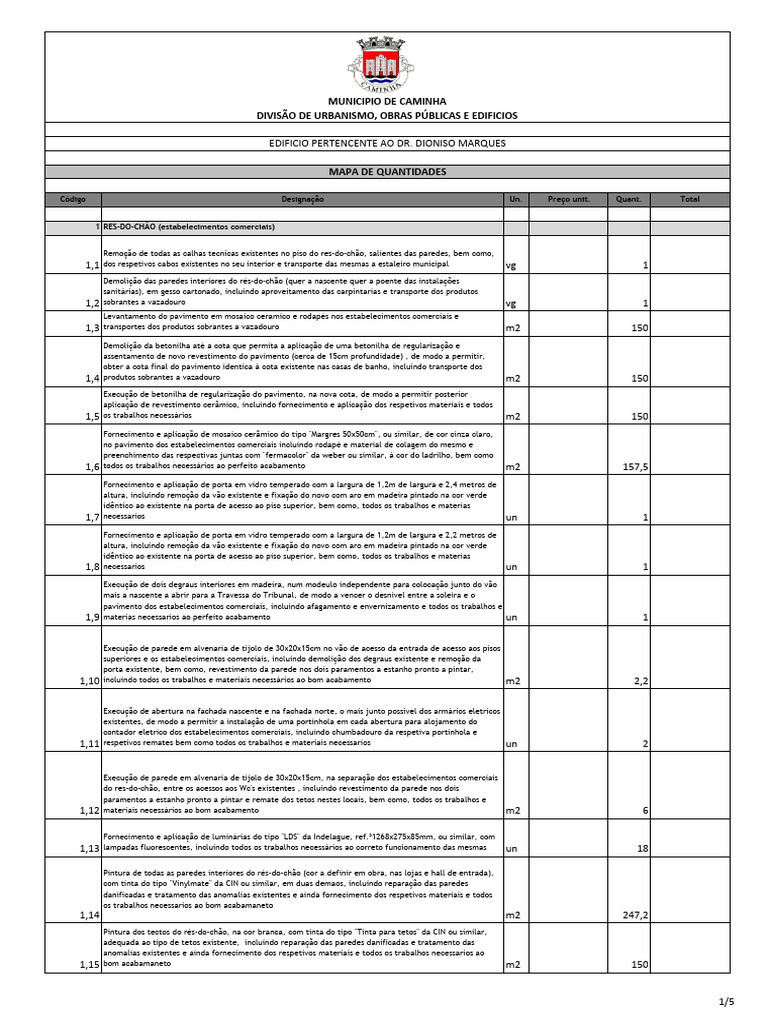 Mapa de Quantidades Do Edificio Dioniso Marques | PDF | Tinta | Telha
