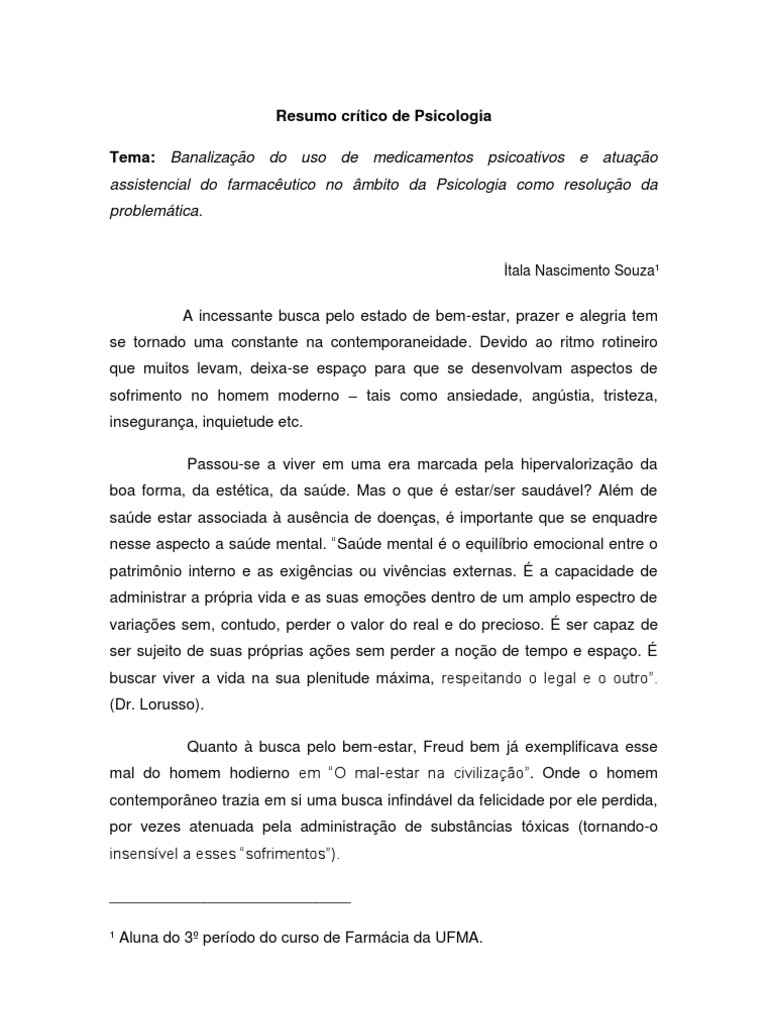Psicologia.Resumo crítico