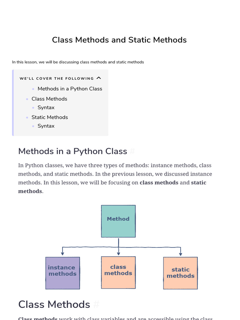 Class and Static Methods in Python | PDF | Class (Computer Programming) | Method (Computer ...