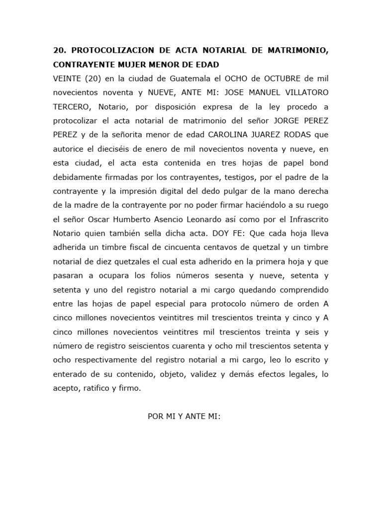 20 Protocolizacion de Acta Notarial de Matrimonio | PDF
