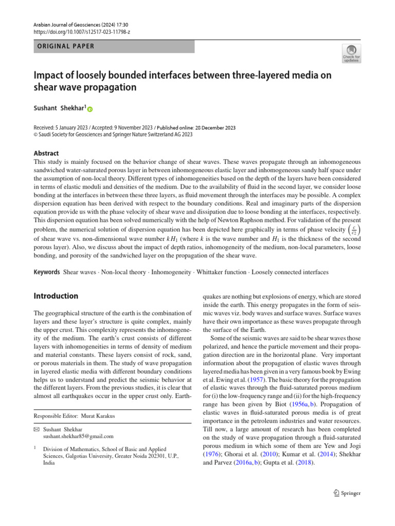Impact of Loosely Bounded Interfaces Between Three-Layered Media On Shear Wave Propagation | PDF ...