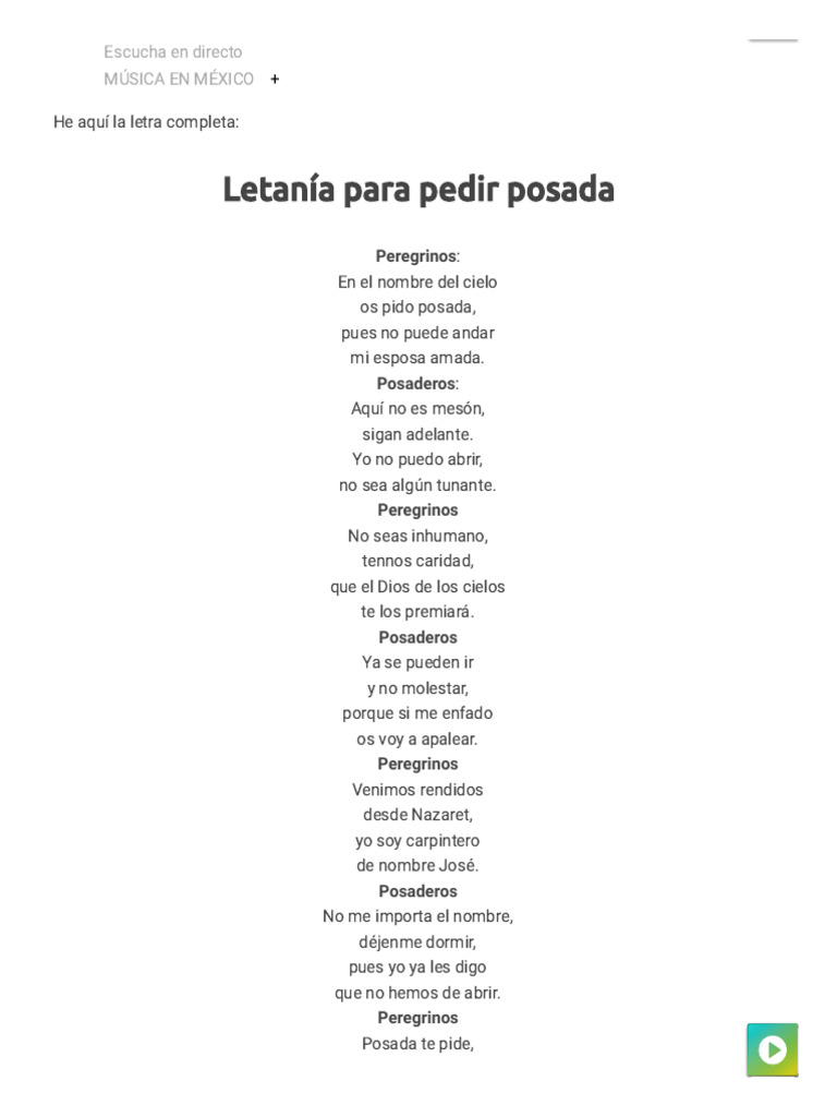 La letanía para pedir posada, aquí la letra completa | PDF