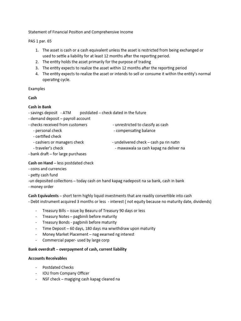 Statement of Financial Position and Comprehensive Income | PDF | Cash ...