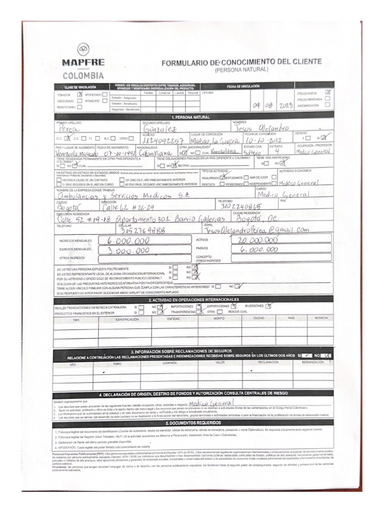 Formulario de Conocimiento Del Cliente | PDF