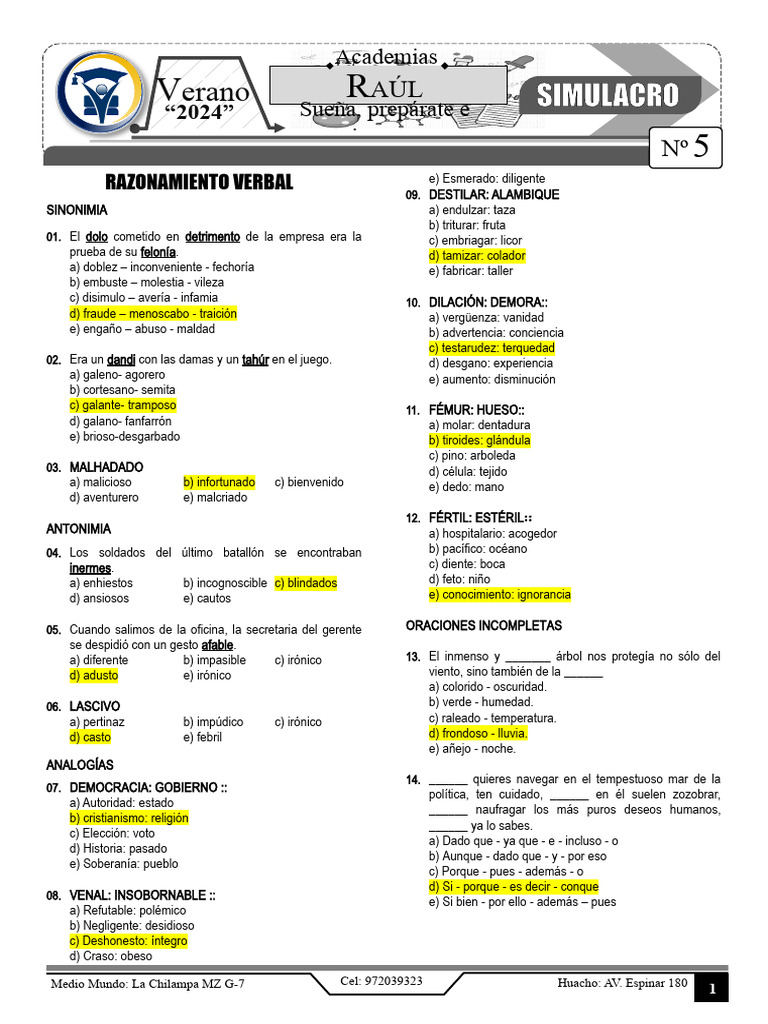 SIMULACRO #5 Con Claves | PDF