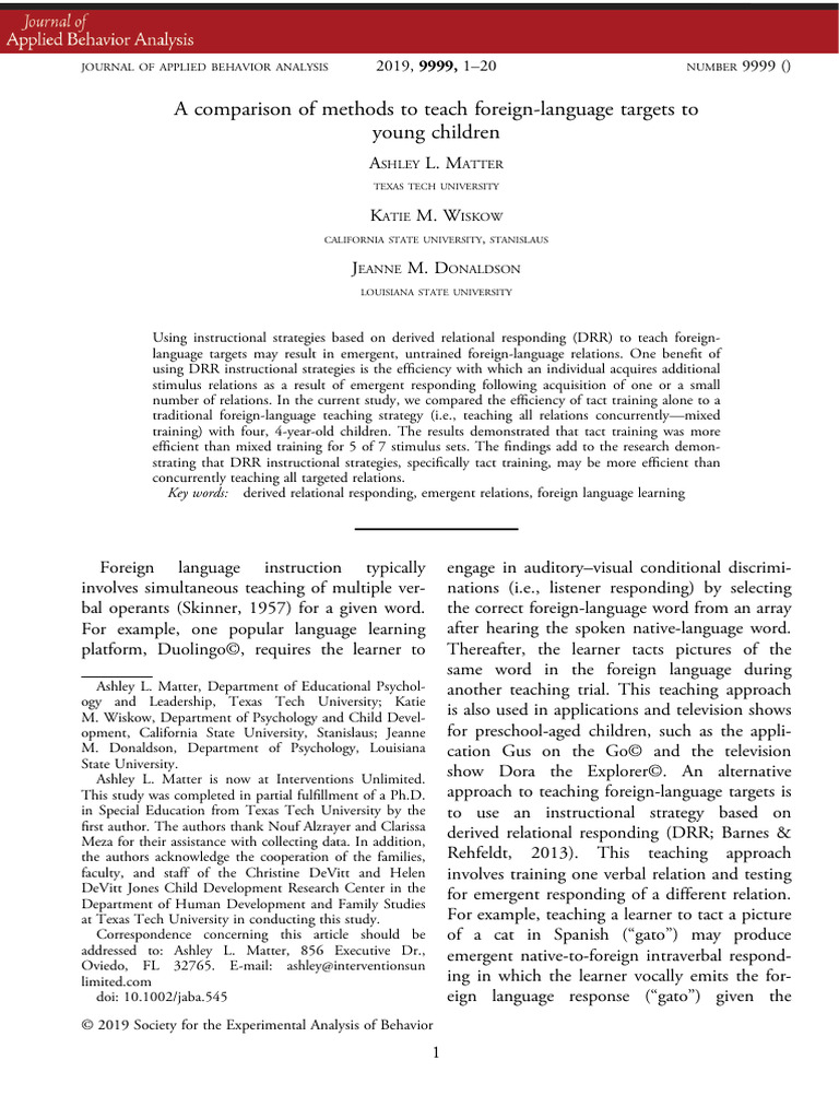 A Comparison of Methods To Teach Foreign Language Targets To Young Children | PDF | Language ...