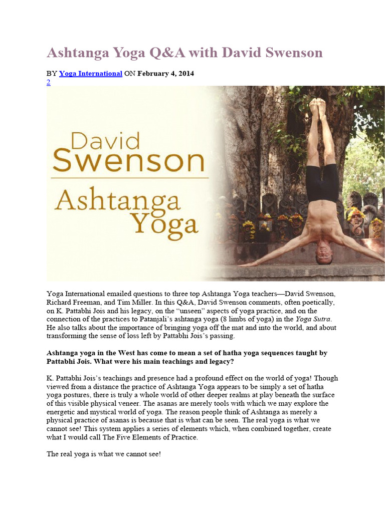 Ashtanga Yoga Q&A With David Swenson | PDF | Ashtanga Vinyasa Yoga ...