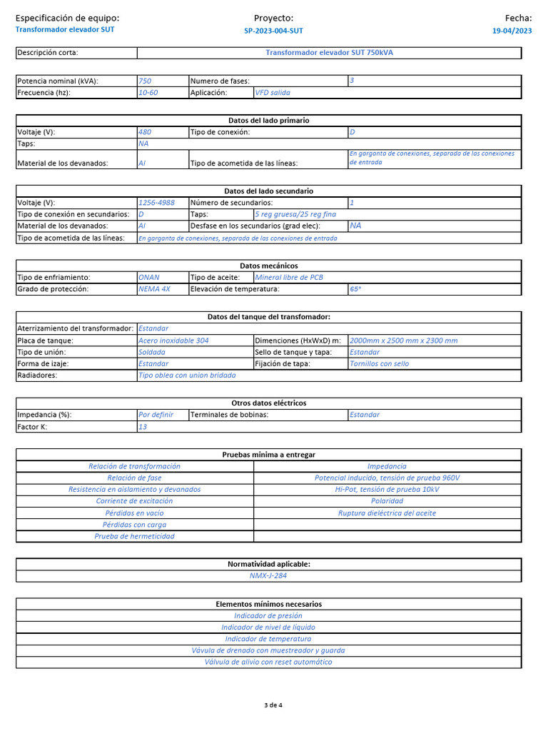 Ficha Tecnica SUT | PDF | Transformador | Ciencia de los Materiales