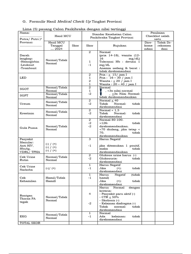 Form Hasil Mcu Provinsi | PDF