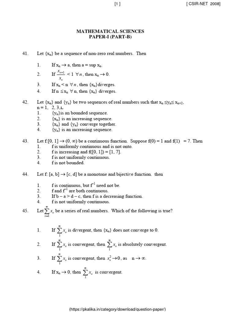 Mathematical Sci. Paper I 2008 B | PDF | Field (Mathematics) | Algebra