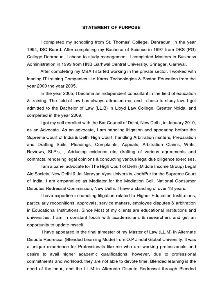 Statement of Purpose | PDF | Mediation | Arbitration