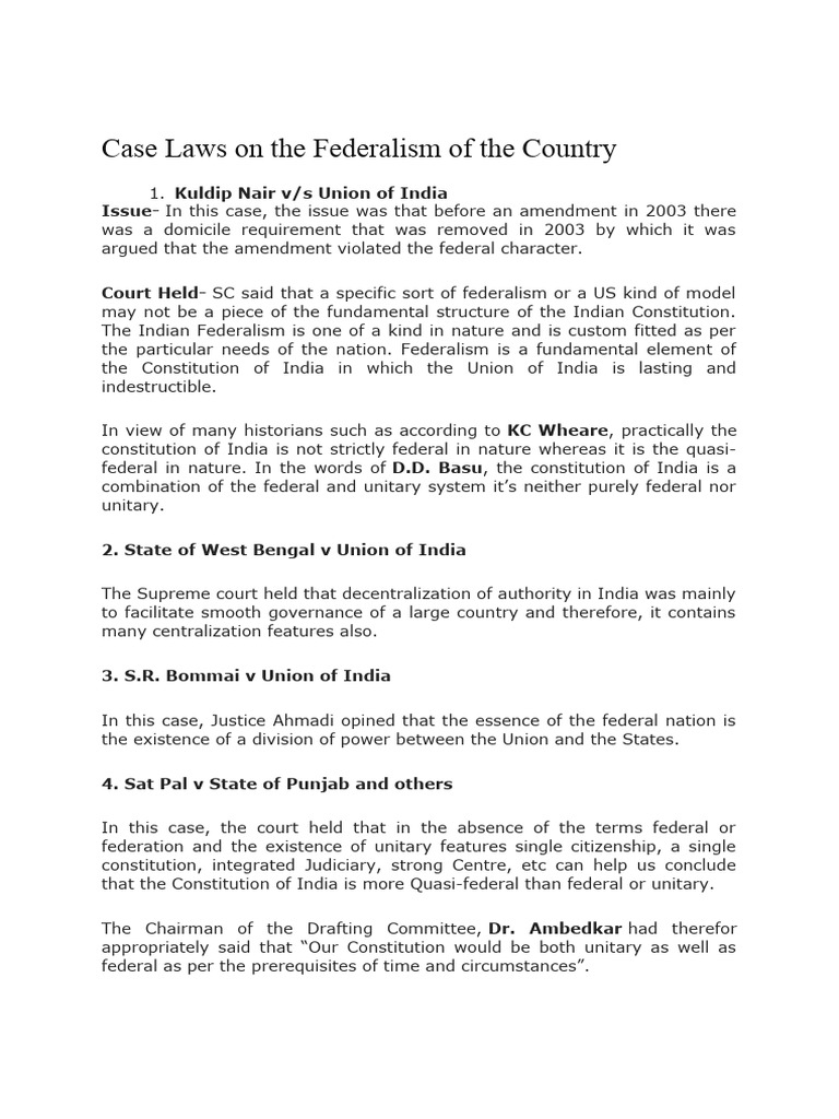 Case Laws On The Federalism of The Country | PDF | Federalism ...