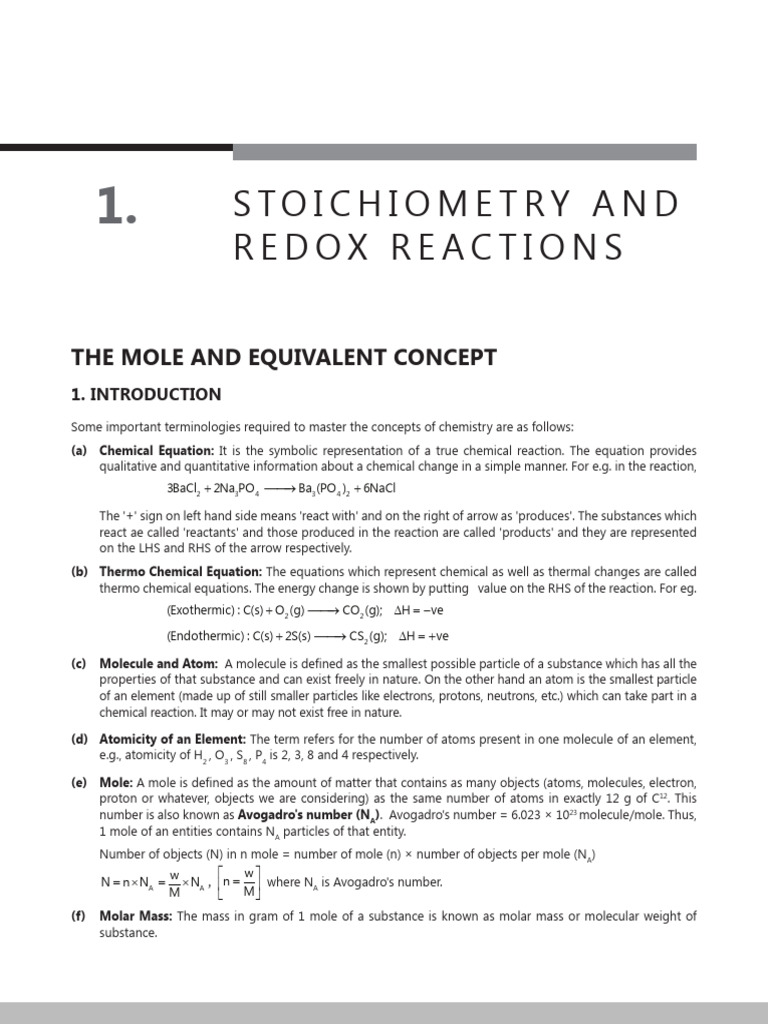 Stoicchiomentry and Redox Reactiions Theory | PDF | Mole (Unit ...
